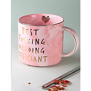 VILIGHT Best Wedding Officiant Mug - Funny Thank You Gifts - Pink Marble Ceramic Coffee Cup 11.5 Oz