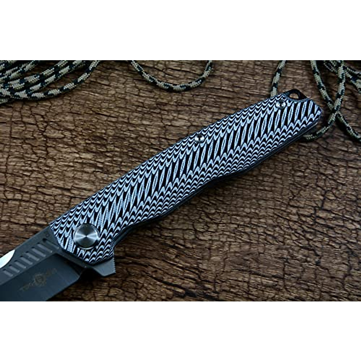 TwoSun TS16 G10 Handle Folding Knife D2 blade Flipper Fast Opening Pocket Survival with Clip, black&white