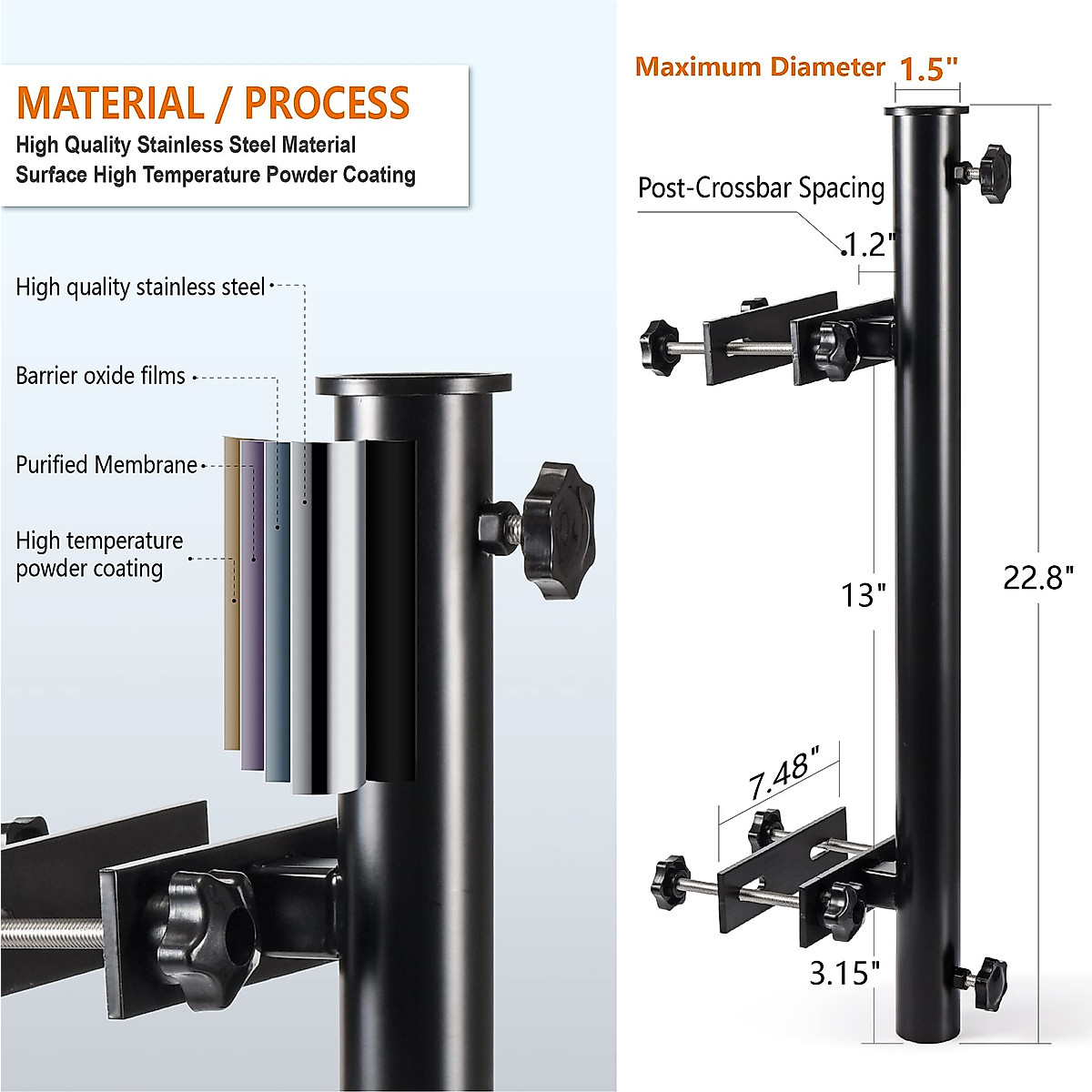 Wanhork Heavy Duty 304 Stainless Steel Patio Umbrella Holder,Deck Umbrella Holder,for Outdoor Fixed Deck Railing Post(Range/3in-6in) Umbrella Deck Mount(Post, Black)