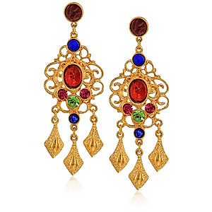 Ben-Amun Jewelry Victoria Collection Vintage Multicolor Natural Stones, Crystal Pearl Drop Earrings