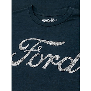 Tee Luv Men's Distressed Ford Signature Shirt, Navy Heather, S