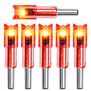 DEEPOWER Lighted Nocks for Crossbow Bolts 6-Pack Arrow Nocks for .300"/7.62mm Inside Diameter with ON/Off Switch Archery Nocks for Archery Hunting (Red)