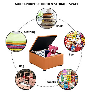 Celine 31" Large Tufted Storage Ottoman with Removable Lid and Storage, Upholstered Square Ottoman Cube Bench / Footrest / Coffee Table, Perfect for Living Room, Bedroom, Entryway, Dorm Room - Caramel