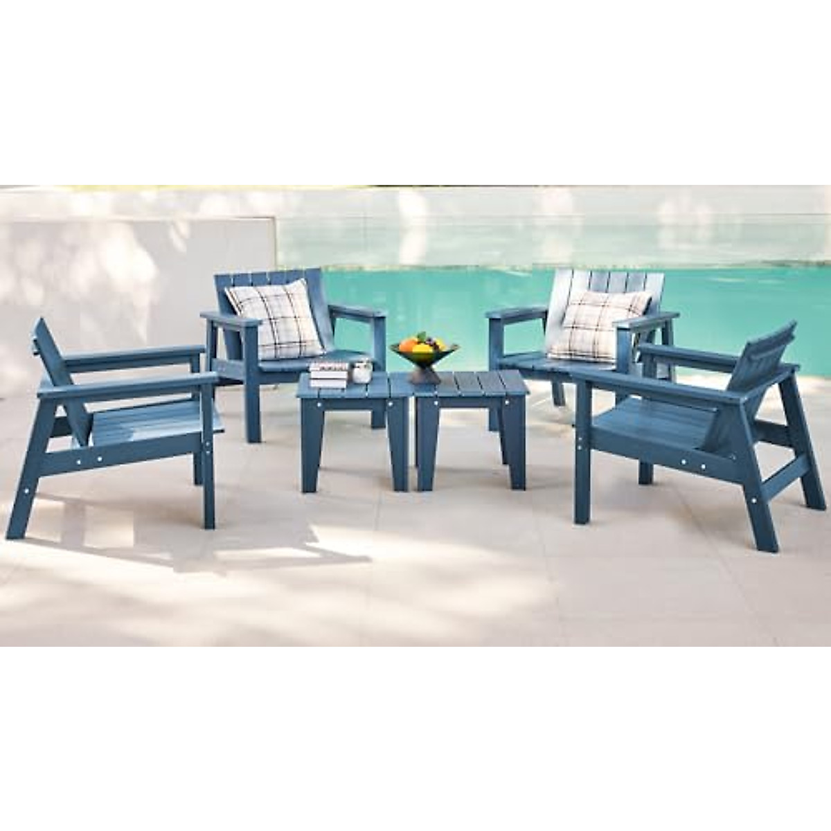 SERWALL Adirondack Chair Set, Includes Adirondack Chairs Set of 4 and 2 Piece Outdoor Side Table- Navy