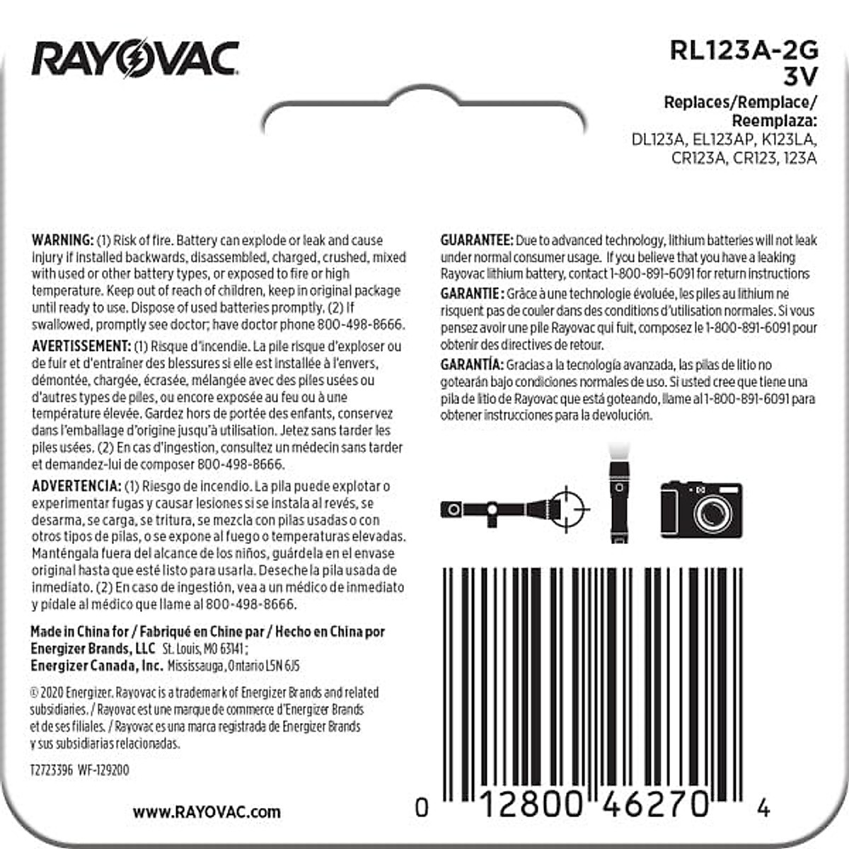 Rayovac 123A Lithium Batteries, 3V Lithium Photo Batteries (2 Battery Count)