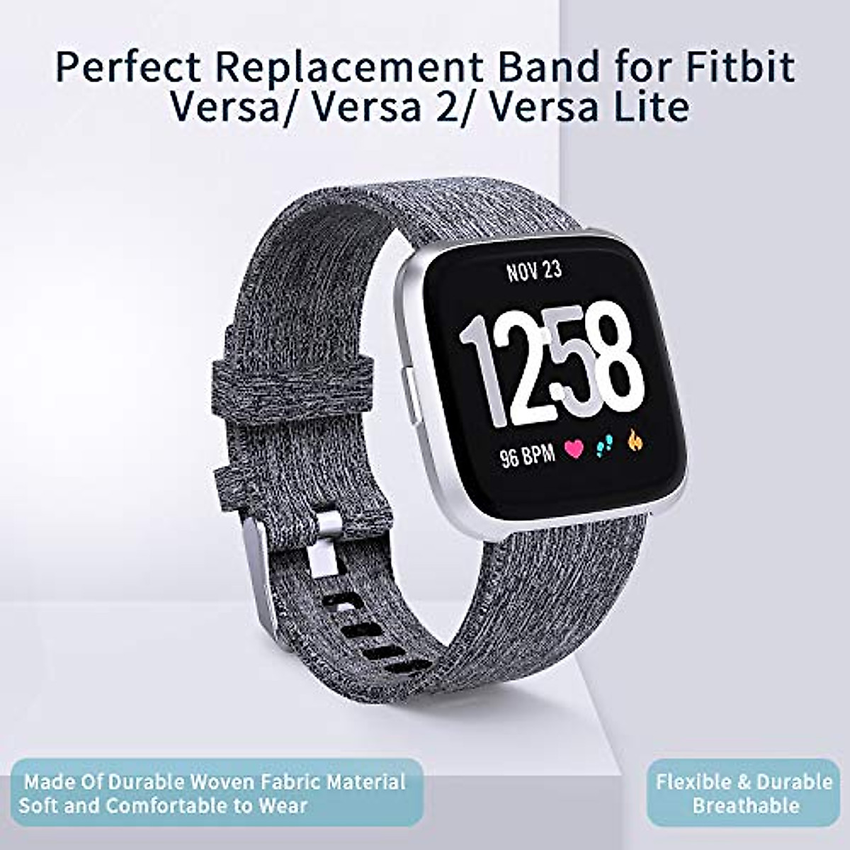 Welltin 2 Pack Bands Compatible with Fitbit Versa / Fitbit Versa 2 / Fitbit Versa Lite for Women Men, Breathable Woven Fabric Strap, Adjustable Replacement Wristband for Fitbit Versa Smart Watch
