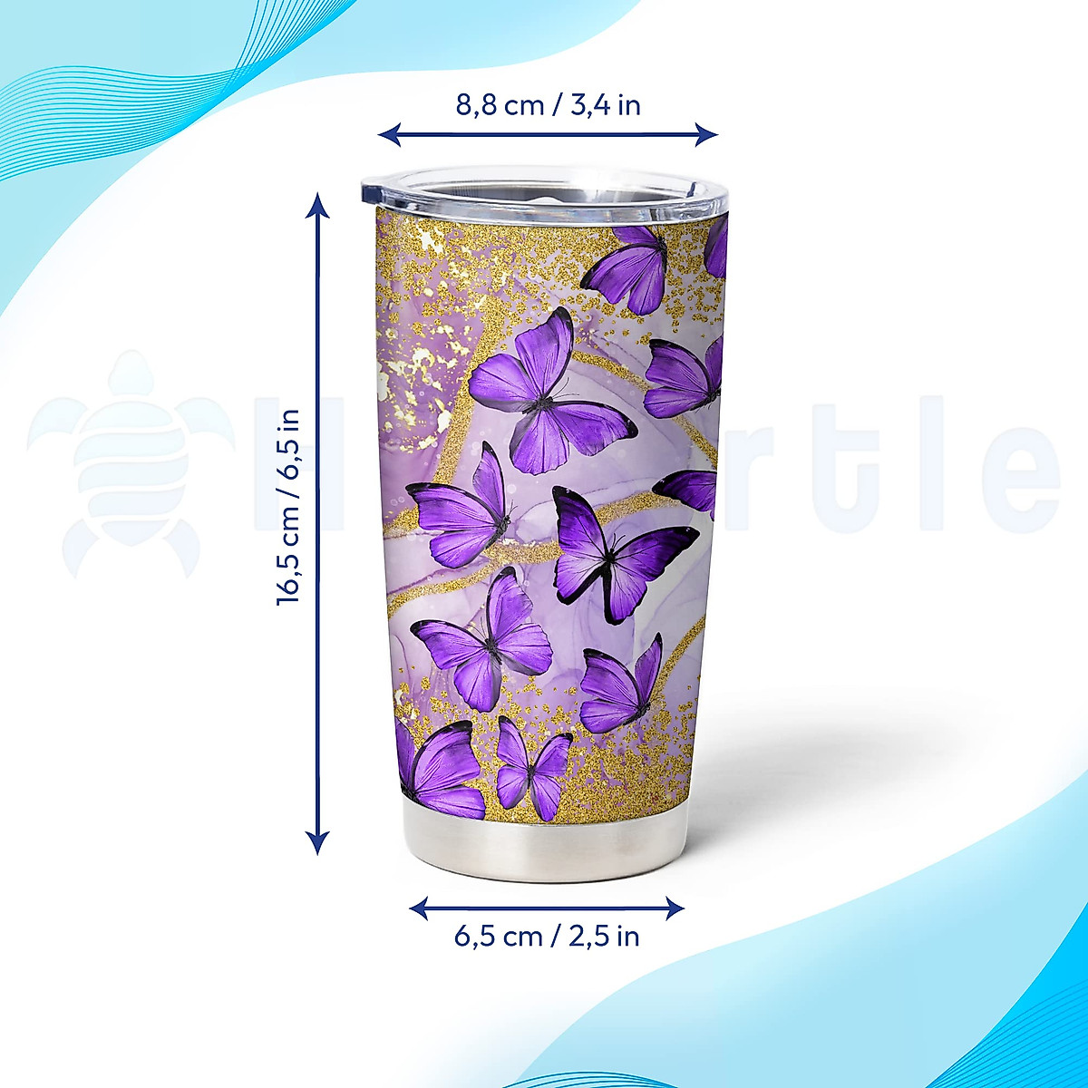 Hyturtle Personalized Gifts For Butterfly Lover - Butterflies Prints Custom Name Stainless Steel Tumbler 20oz With Lid - Idea Butterfly Lover Gifts For Women Girl Kids On Birthday, Christmas