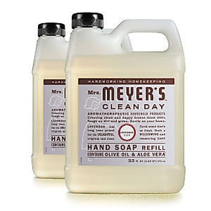 MRS. MEYER'S CLEAN DAY Hand Soap Refill, Made with Essential Oils, Biodegradable Formula, Lavender, 33 Fl. Oz - Pack Of 2