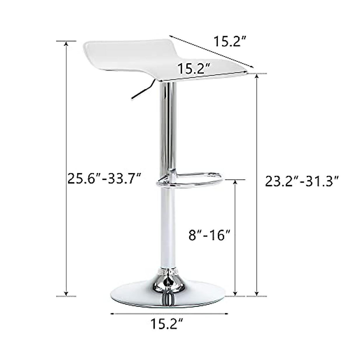 NOBPEINT Contemporary Chrome Air Lift Adjustable Swivel Bar Stool, Set of 2, White