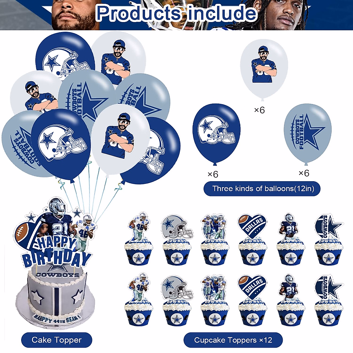 Cowboys Party Supplies,Birthday Party Decorations for Cowboys for Kids with Happy Birthday Banner,Cake Topper ,Balloons for Football Theme Birthday Party Decorations