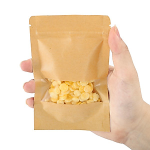 Moretoes 72pcs Resealable Bags with Window, 3.5 x 5.5 Inches Food Storage, Kraft Paper Stand Up Pouches, Treat, Coffee, Ziplock Bags for Home or Small Business for Packaging