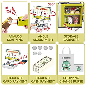 Cash Register Playset for Kids - 48PCS Pretend Play Money, Calculator, Scanner, Credit Card and Play Food for Boys and Girls Ages 3+ (668-124)