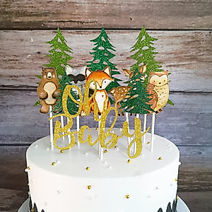 HEETON Woodland Baby Shower Party Supplies Cake Topper Welcome Baby Fox Deer Theme Woodland Creatures Fawn Animal Party Supplies Decorations 11pcs