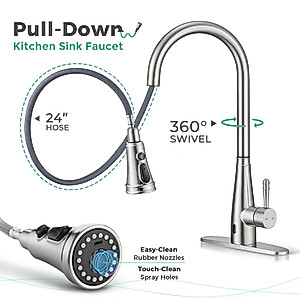 KPAIDA Touchless Kitchen Faucet with Pull Down Sprayer, Brushed Nickel Kitchen Sink Faucet with Deck Plate, Infrared Motion Sensor Smart Stainless Steel Single Handle High Arc Faucet for Kitchen Sink