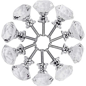 Akstore 6 Pcs Crystal Glass Cabinet Knobs 30mm Diamond Shape Drawer Kitchen Cabinets Dresser Cupboard Wardrobe Pulls Handles (30mm, Clear)