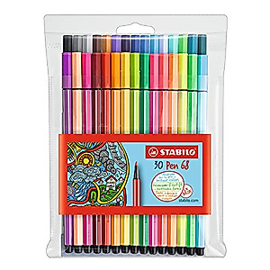 Premium Felt Tip Pen - STABILO Pen 68 - Wallet of 30 - Assorted colors incl 6 Neon