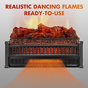 23 inch Electric Fireplace Heater Portable for Indoor, Living Room, Large Room, Logs with Lights, 3D Flame Effects, Adjustable Brightness, Timer, Remote Control,1400W