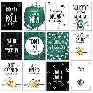 JumpOff Jo - Baby Bundle: Baby Crib Mattress Sheet & 24 Milestone Cards - Photoshoot Props, Soft Cotton Crib Sheets, Breathable, Fits Standard Crib, 28"x52", Liohearted