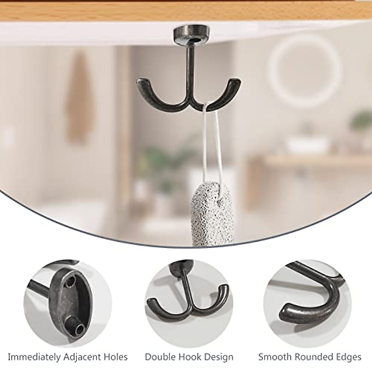 RFORPLY Zinc Alloy Double Prong Ceiling Hook Towel/Robe Clothes Hook Pack of 6