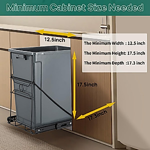 Pull Out Trash Can, Stainless Steel Kitchen Adjustable Trash Slide Out Shelf, Cabinet Trash Can Pull Out Kit, Fit 7-11 Gallon Garbage Can (Trash Can Not Included, Black)