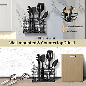 pelreame,kitchen utensil holder,utensil holder,kitchen utensil organizer,utensil organizer,cooking utensil holder,utensil holder for kitchen counter,utensil caddy,black utensil holder,Wall mountable