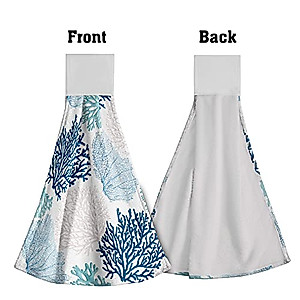 Blue Coral Kitchen Hand Towel - Beach Nautical Coastal Teal Sea Towel Set of 2 Ultra Soft Absorbent Tie Towel Tea Bar Towels for Bathroom Kitchen Laundry Room 12 x 17 Inches