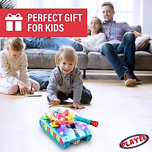 Playee Light Up Transparent Toy Tank – Baby Toys with Music and Lights – 8” Battery Operated Toddler Toys – Sensory Toys for Boys and Girls – Baby Boy Toys for Endless Fun