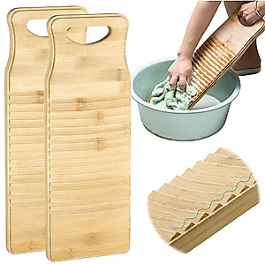2 PCS Natural Bamboo Washboards for Laundry, Bamboo Hand Washing Board, Thickened Anti-slip Scrubbing Washboard for Small Washing Jobs, Hanging Design Washboard Practical Household Tools Vintage Decor