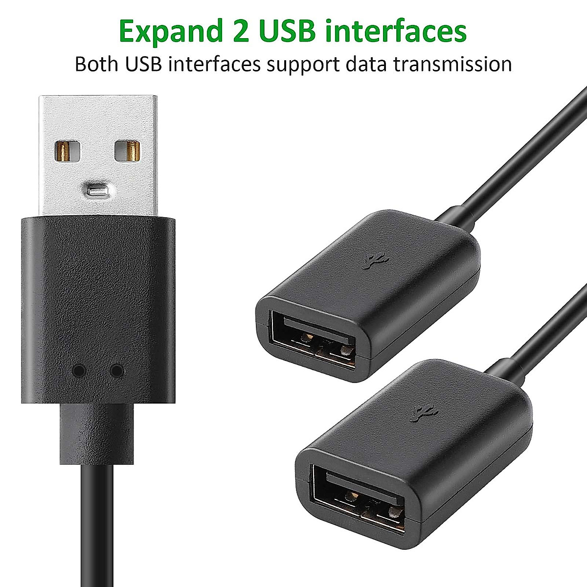 SAISN USB Y Splitter Cable 1 Male to 2 Female USB Hub 2.0 2 Ports Data Cable Power Cord Charging Extension Adapter Wire for Laptop, MacBook, Keyboards, Mice