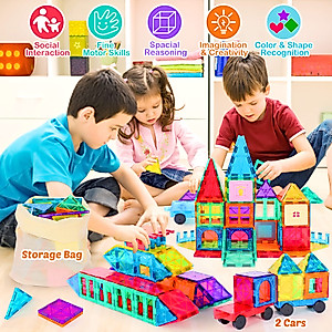 Kids Magnet Toys Magnetic Tiles, 148PCS 3D Magnetic Building Blocks STEM Learning Toys Magnetic Toys for 3 4 5 6 7 Years Old Boys Girls Gifts with 2 Cars