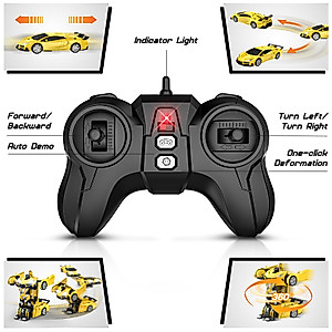 Qumcou Remote Control Car, Transform Robot RC Cars with Cool Headlights, 2.4Ghz kids Toys Car with 360 Degree Rotation and One-Button Deformation, Christmas Birthday Gifts for Boys Girls