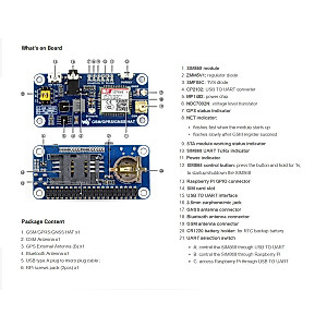 Waveshare GSM/GPRS/GNSS/Bluetooth HAT for Raspberry Pi 2B/3B/3B+/Zero/Zero W Based on SIM868 Support SMS Data Transfer ect.