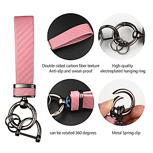 Turcee Carbon Fiber Car Keychain,Automotive Interior Accessories Keychains Leather Car Key Fob,Car Accessories Key Ring&Anti-Lost D-Ring(light pink)