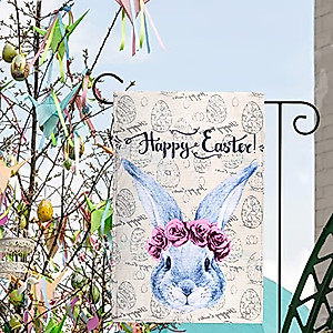 Spring Bunny Garden Flag 12x18 Inch Double Sided for Outside,Spring Yard Flag with Easter Eggs Rabbits,Easter House Flag for Holiday Yard Outdoor Easter Decoration