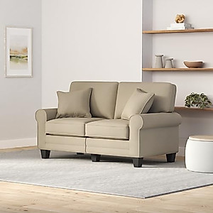 Serta Copenhagen 61" Rolled Arm Sofa, Easy Care Polyester, Soft Pillow Back, Pocket Coil Seat Cushions, Removable Covers, Loveseat or Couch for Small Spaces, Living Rooms or Bedrooms, Buckwheat Beige
