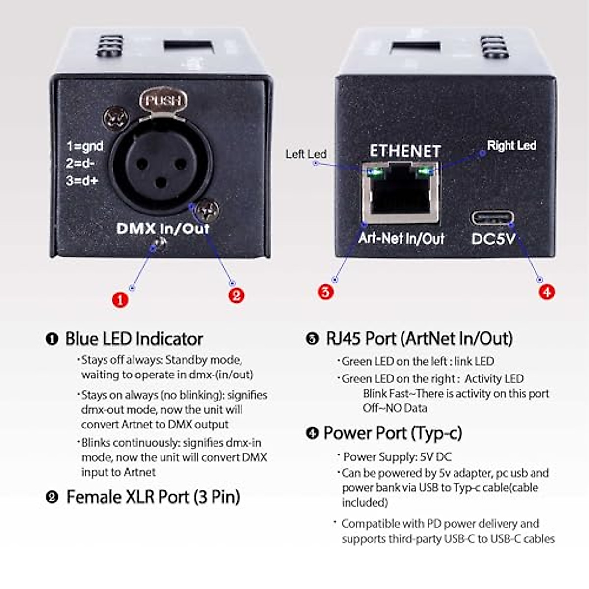 Pknight Bi-directional ArtNet DMX Ethernet Lighting Controller Interface | one universe (RDM not Supported) (CR011R-3pin)