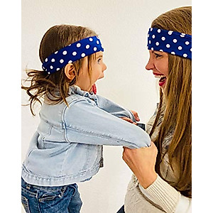 Shimmer Anna Shine Mommy and Me Matching Cotton and Spandex Stretch Headbands (Blue Polka Dot)