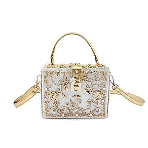 Tngan Women Evening Clutch Acrylic Square Box Bag with Rhinestones Shoulder Bag Crossbody Bag Handbag, White