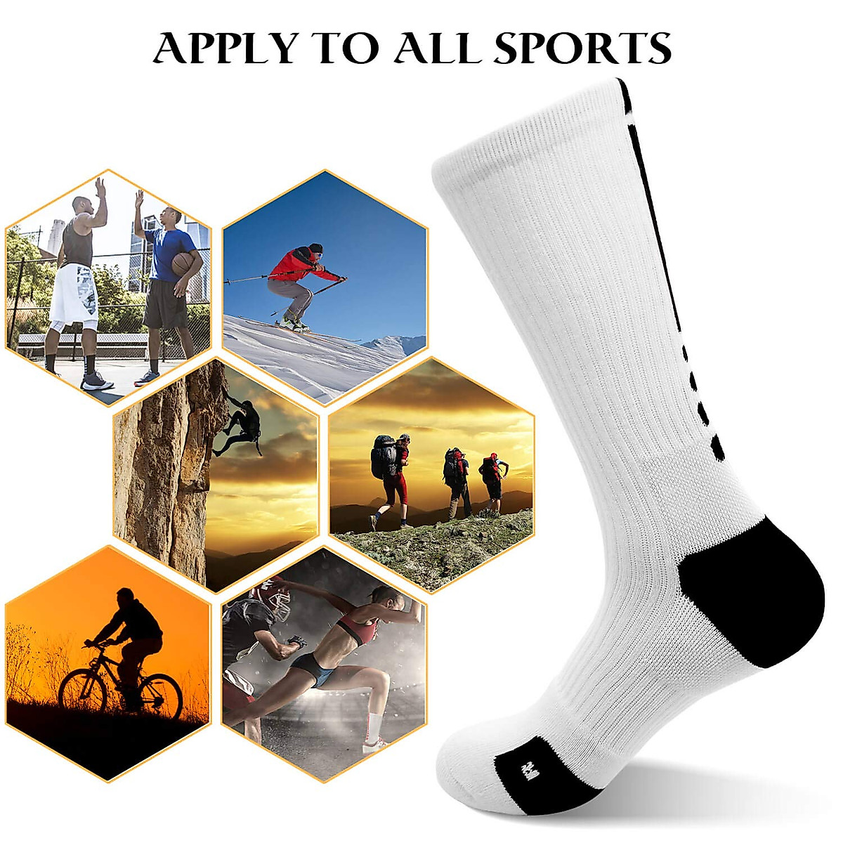 MUMUBREAL Men's Cushioned Compression Sport Socks, White, Sizes 6-13 (3pack)