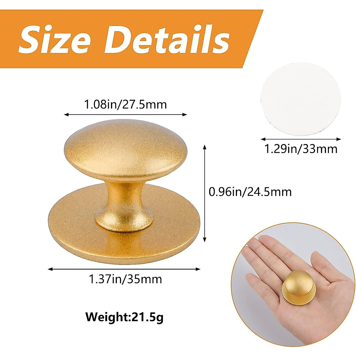 MOROBOR Adhesive Cabinet Knobs, 4pcs Self-Stick Instant Kitchen Cabinet Knobs Drawer Pulls Stainless Steel Drawer Knobs for Windows, Wardrobes, Cabinets, Drawers (Matter Gold)