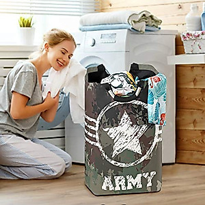 DOMIKING Military Camouflage Army Laundry Hamper 12.6x11x22.7Inch Collapsible Organizer Basket Clothes Laundry Basket Storage Organizer for Toy Collection