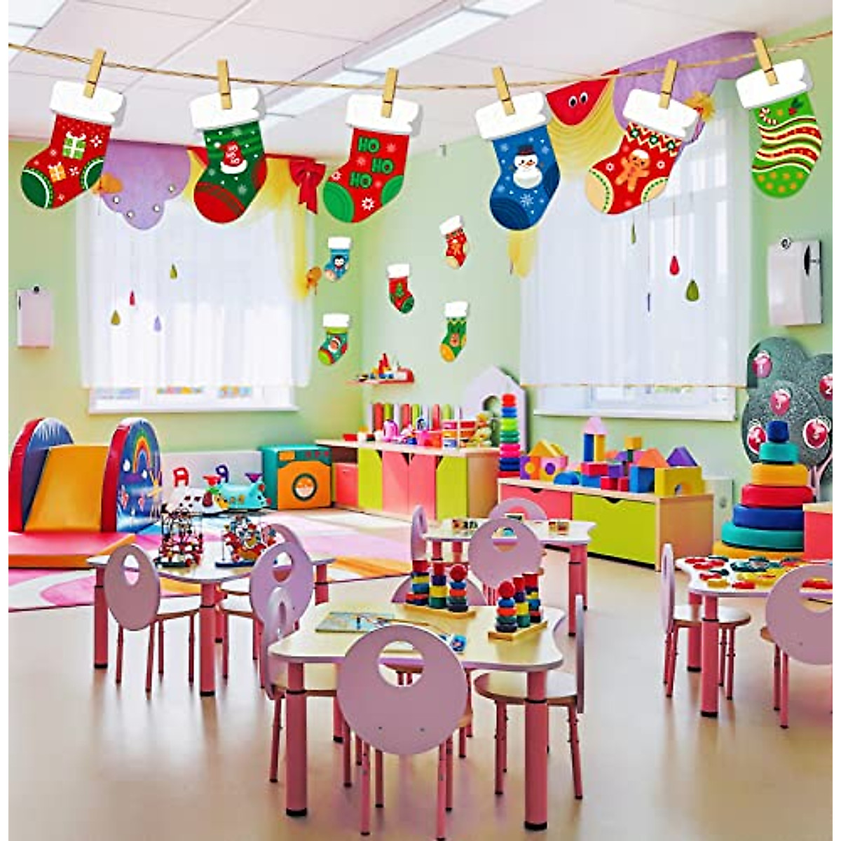 SICOHOME Christmas Cut-Outs for Classroom 4"x6" Assorted Xmas Stocking Cut-Outs with Glue Point Dots for Winter Bulletin Board Classroom School Christmas Candy Party Decorations