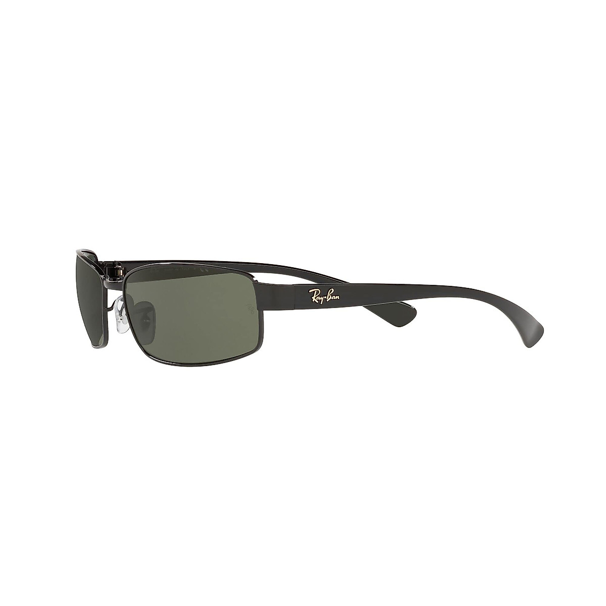 Ray-Ban RB3364 Metal Rectangular Sunglasses, Black/Polarized Green, 62 mm