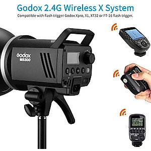 GODOX MS300 300Ws Compact Studio Flash GN58 5600K±200K 2.4G Wireless X System Monolight for Product or Portrait Photography, Bowens Mount, 0.1-1.8s Recycle Time, Anti-Preflash, 150W Modeling Lamp, Out
