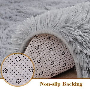 Fosirug Rugs for Bedroom Long Plush 2x6 Feet Runner Rug for Living Room Ultra Soft Shaggy Carpet for Christmas Home Decor Fluffy Mat Faux Fur Rug for Bedside Nursery Kids Room College Drom, Grey