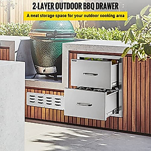 Mophorn Outdoor Kitchen Drawers 14W x 14.3H x 23D Inch, Flush Mount Double BBQ Drawers Stainless Steel with Handle, BBQ Island Drawers for Outdoor Kitchens or Grill Station