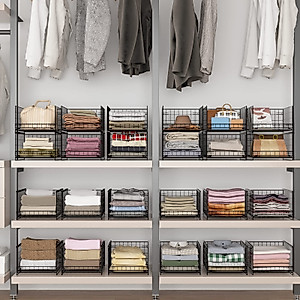 Hongtamoya 4-tier Sliding Closet Organizers and Drawer Storage Shelves, Stackable Storage Bins for Jean Pants Sweaters, Metal Drawer Slid Clothes Storage Container, Closet Organizers for Clothes-Black