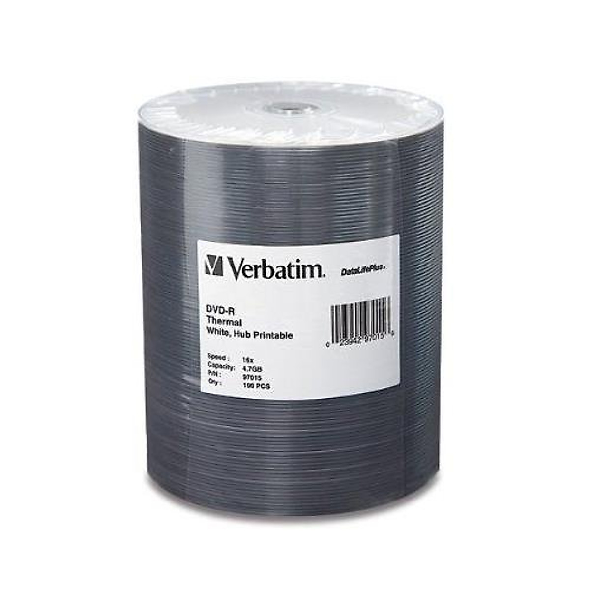 VERBATIM 97015 DVD-R 4.7GB 16X Wht Thermal Hub Printable DataLife + 100pk Tape Wrap