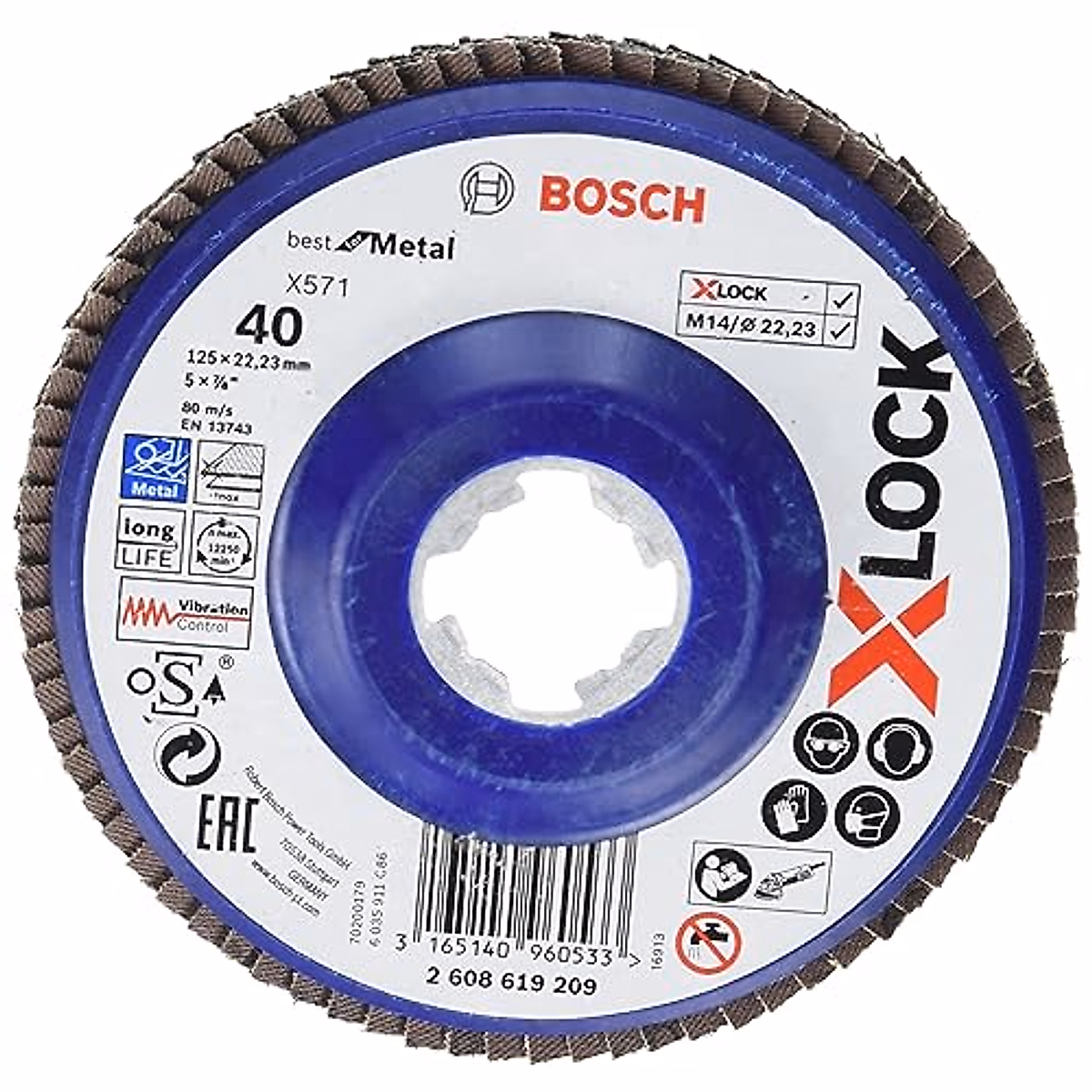 Bosch Professional Straight Flap Disc Best (for Metal, X-LOCK, X571, Diameter 115 mm, Grit Size K120, Bore Diameter 22.23 mm)