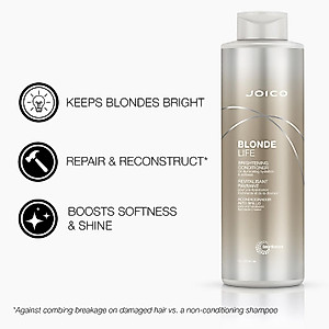 Joico Blonde Life Brightening Conditioner | For Blonde Hair | Illuminate Hydration & Softness | Add Softness & Smoothness | Sulfate Free | With Monoi & Tamanu Oil | 33.8 Fl Oz